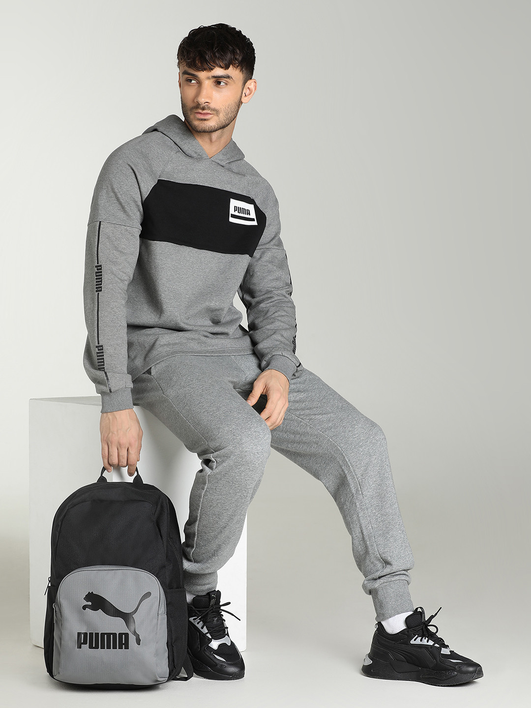 Buy Puma Unisex Black & Grey Brand Logo Original Urban Backpack ...