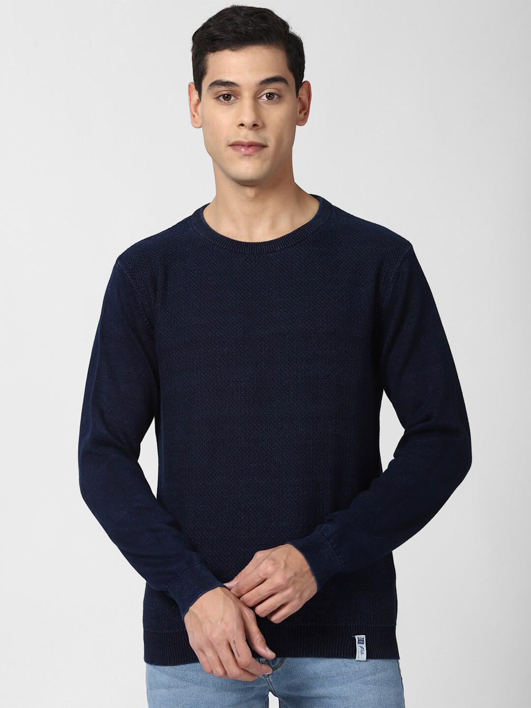 Buy Peter England Casuals Men Navy Blue Self Design Pullover - Sweaters ...