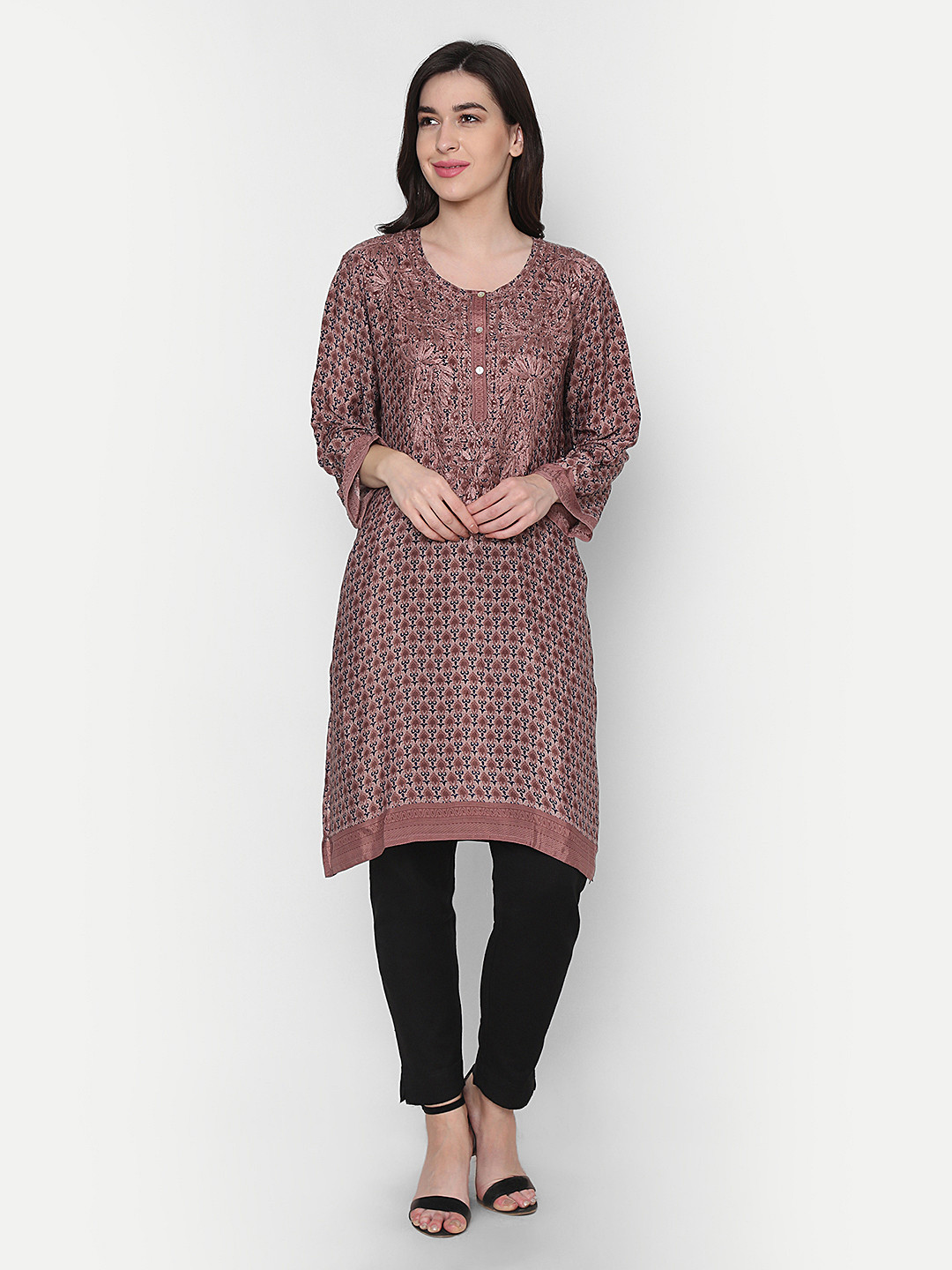 Buy HOUSE OF KARI Mauve & Brown Printed Tunic - Tunics for Women ...