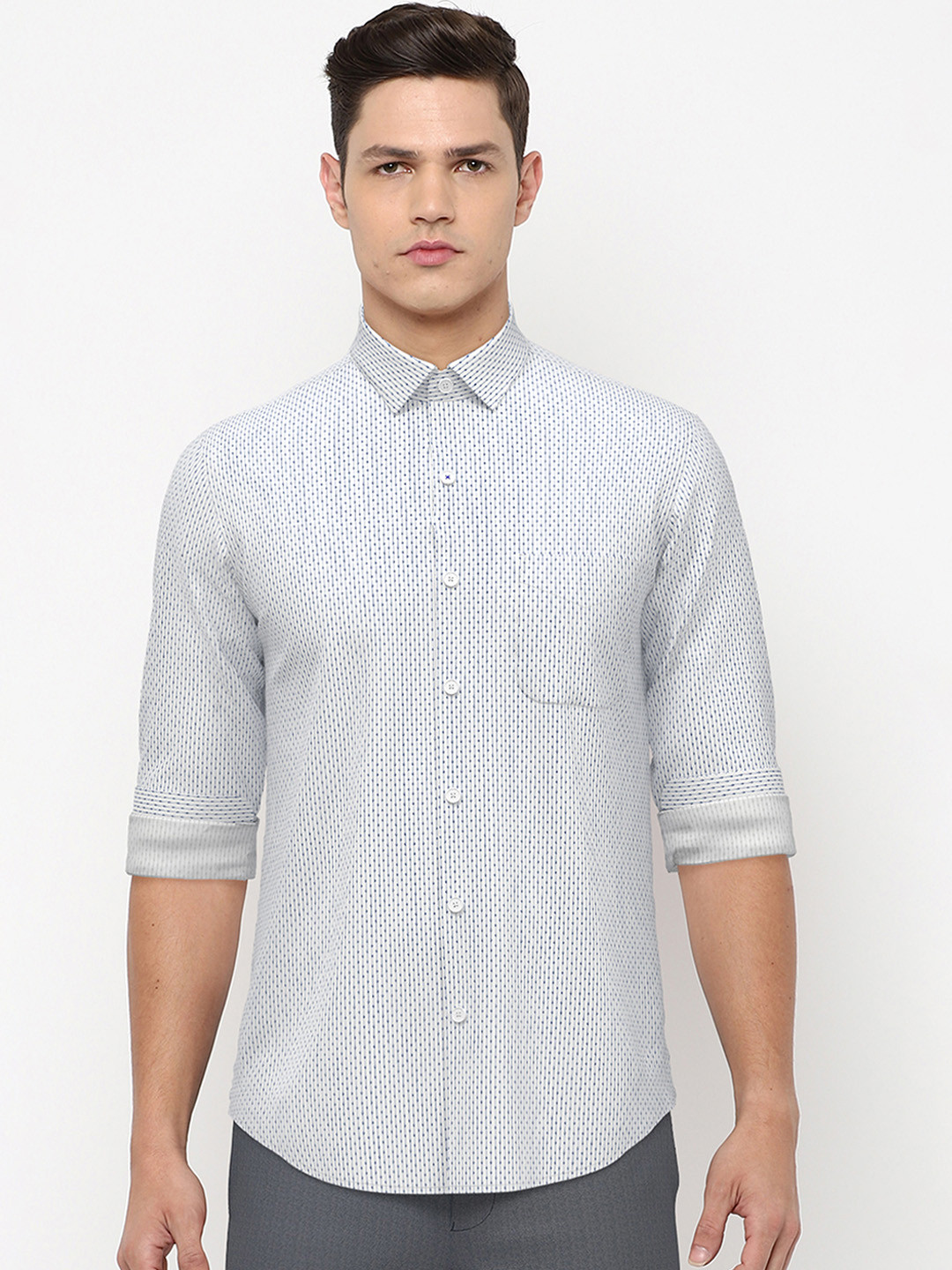 Buy Peter England Men White Slim Fit Printed Pure Cotton Formal Shirt ...