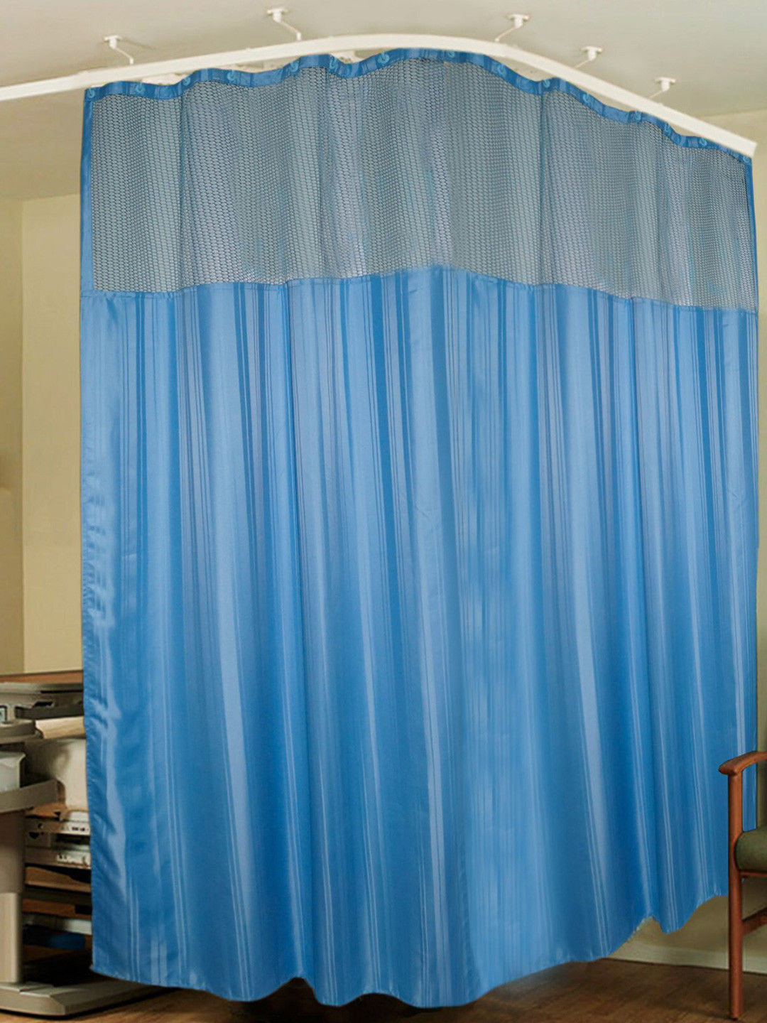Buy Lushomes Blue Self Design ICU 3 Panel Partition Hospital Curtain ...