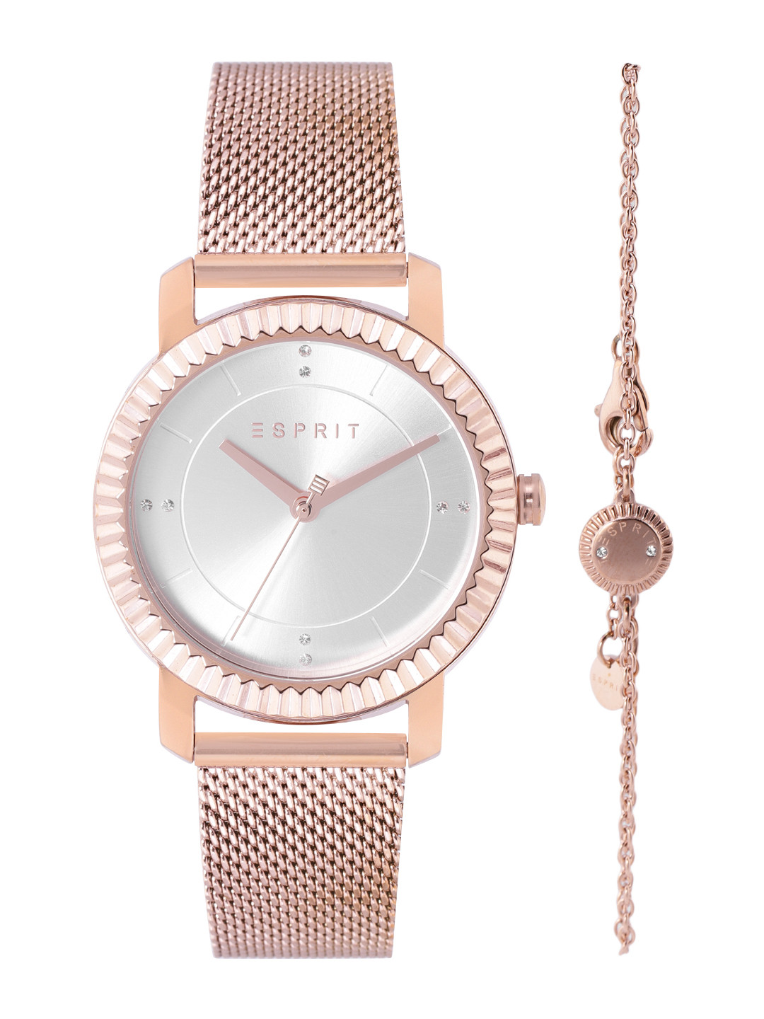 Buy ESPRIT Women Silver Toned Analogue Watch ES1L184M0035 & Bracelet ...