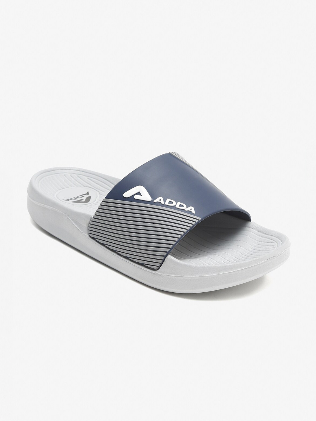 Buy Adda Men Grey & White Printed Rubber Sliders - Flip Flops for Men ...