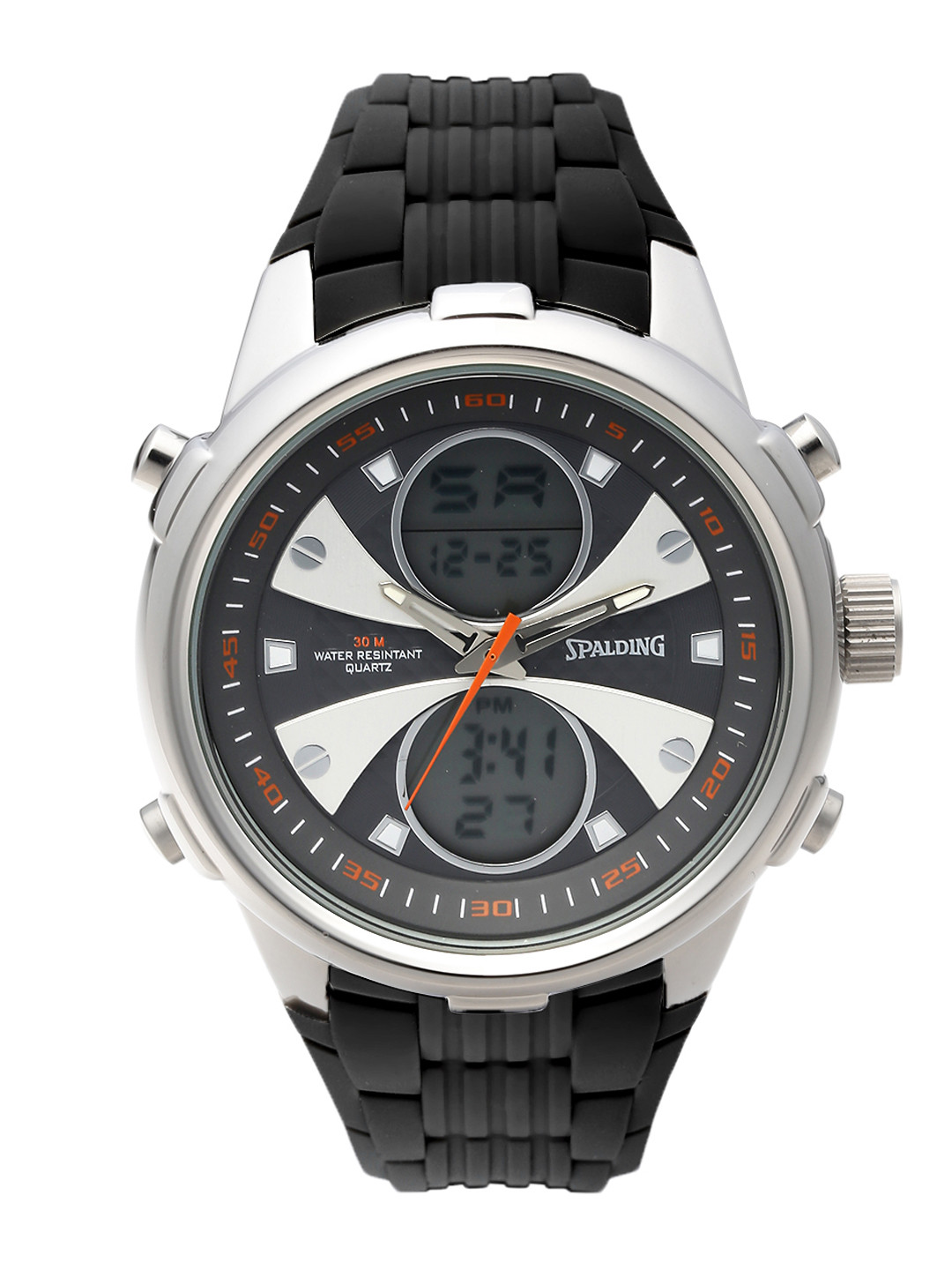 Buy Spalding Men Black & Silver Toned Multifunction Analogue & Digital ...
