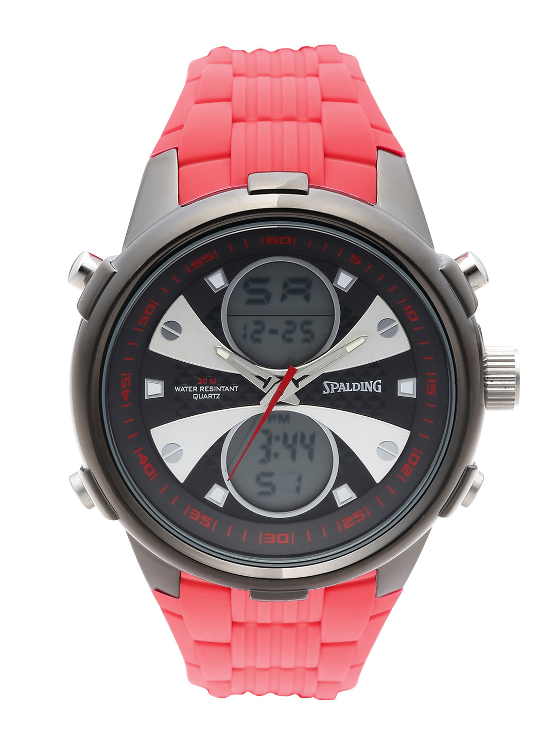 Buy Spalding Men Black & Silver Toned Multifunction Analogue & Digital ...