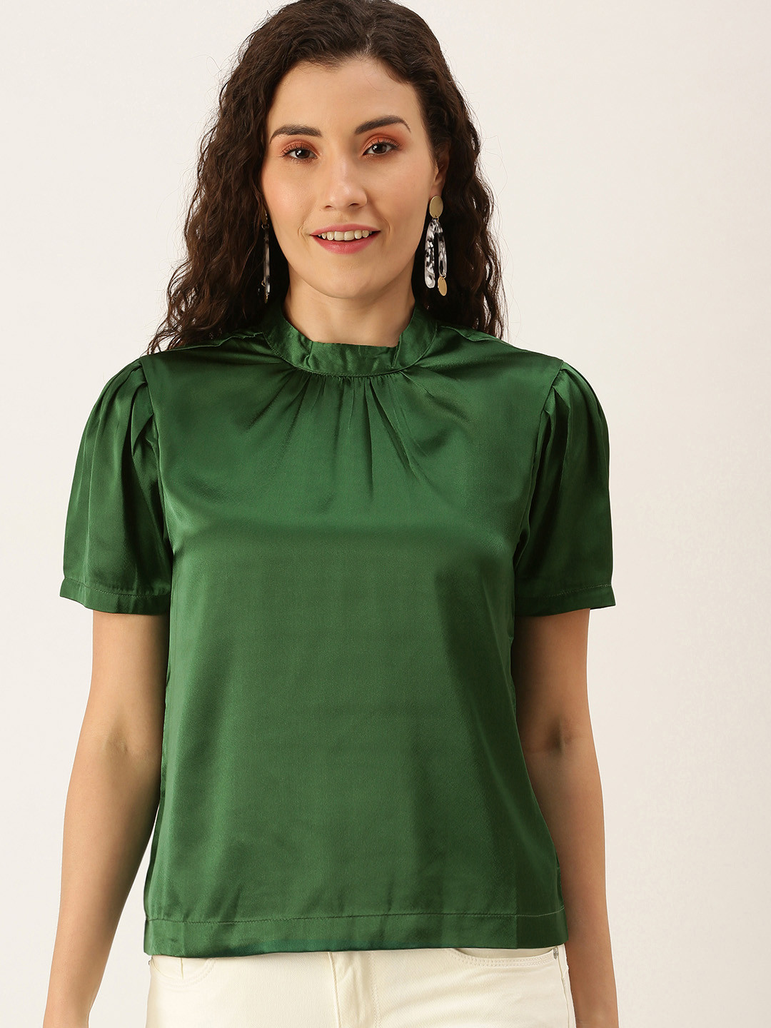 Buy Flying Machine Green Solid Round Neck Casual Top - Tops for Women ...