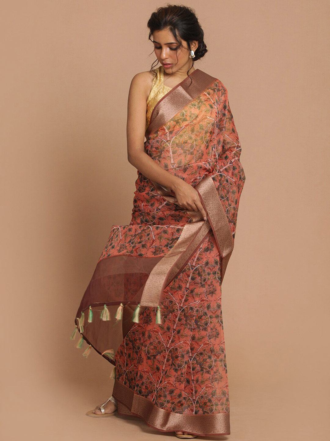 Buy Indethnic Rust Ethnic Motifs Zari Banarasi Saree - Sarees for Women ...