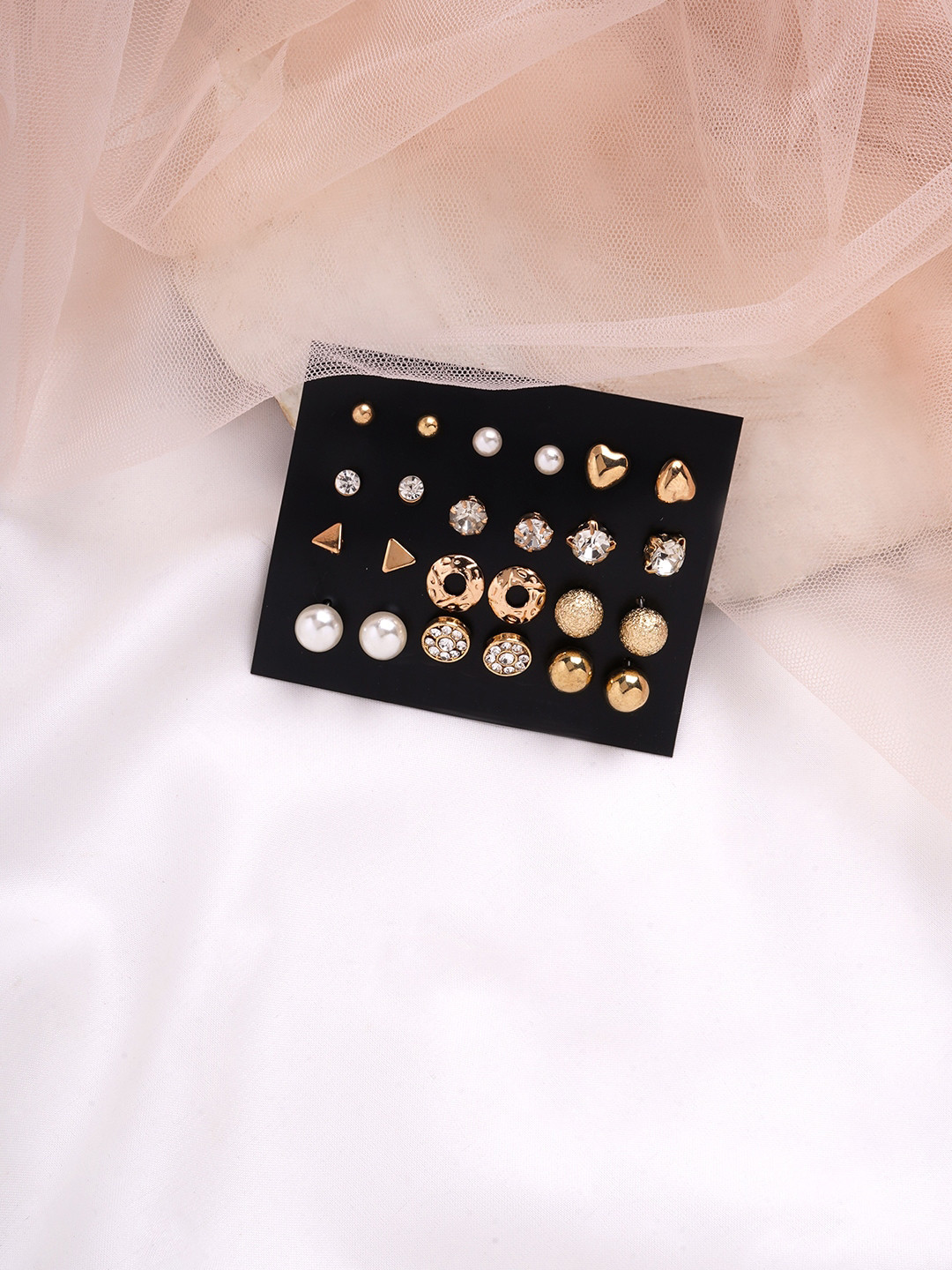 Buy BEWITCHED Set Of 12 Gold Toned Contemporary Studs - Earrings for Women 16439964 | Myntra