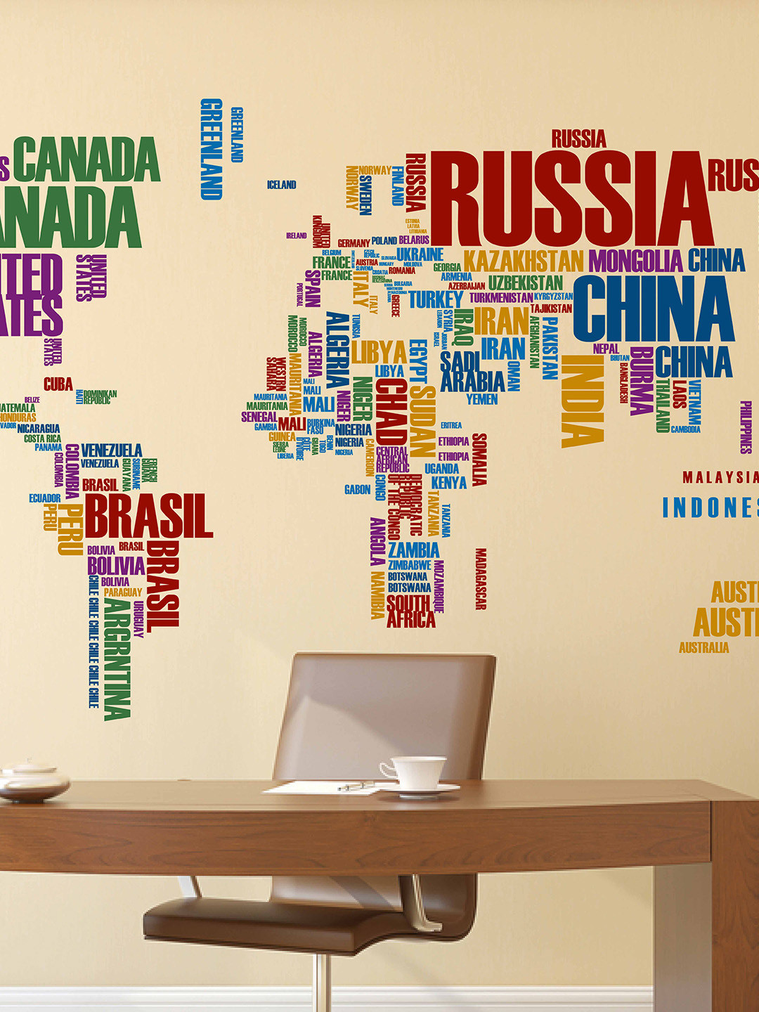 Buy Aspire Multicoloured World Map With Country Names Wall Sticker ...