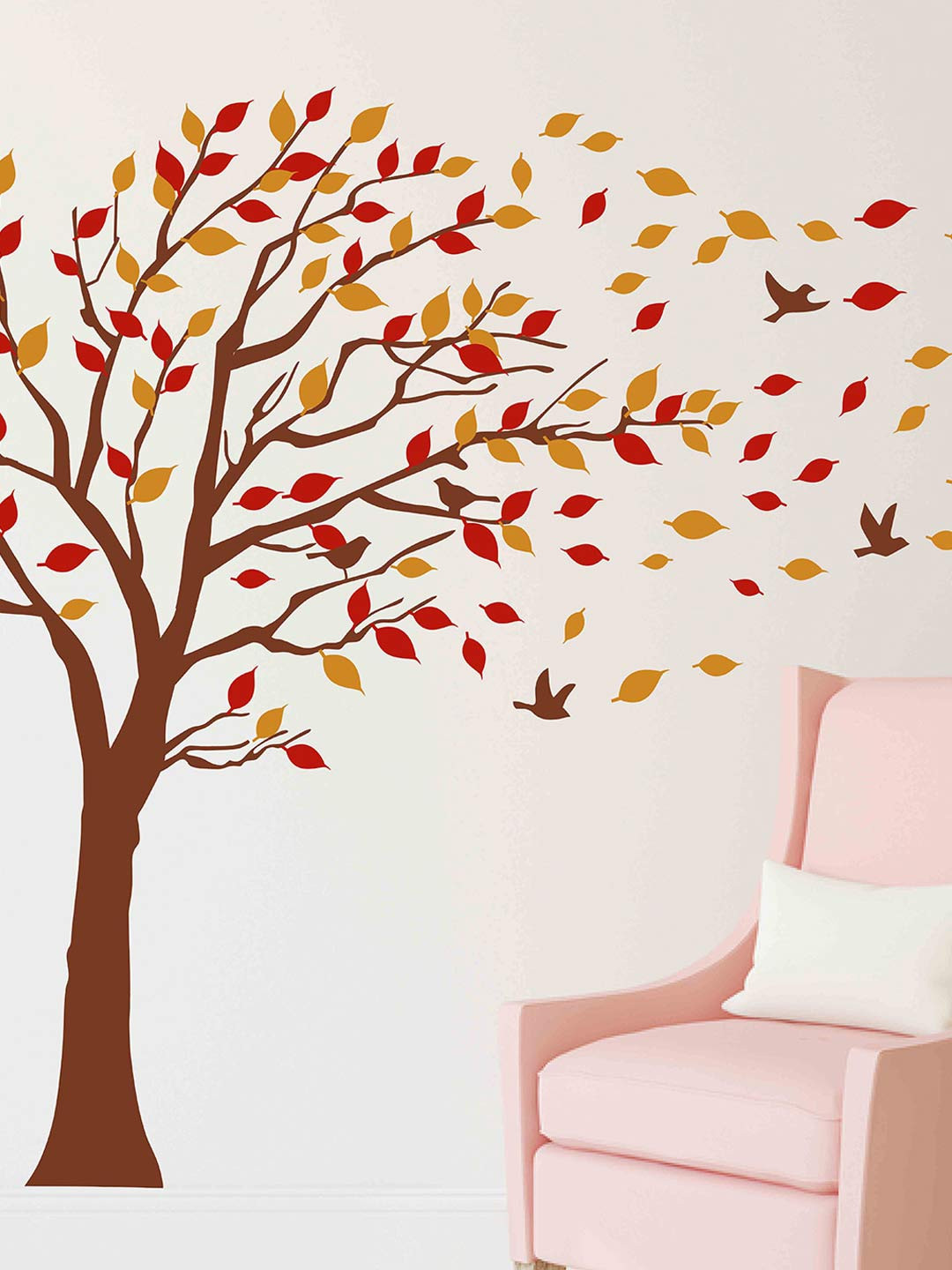 Buy Aspire Brown Tree With Falling Leaves Wall Sticker - Decals And ...