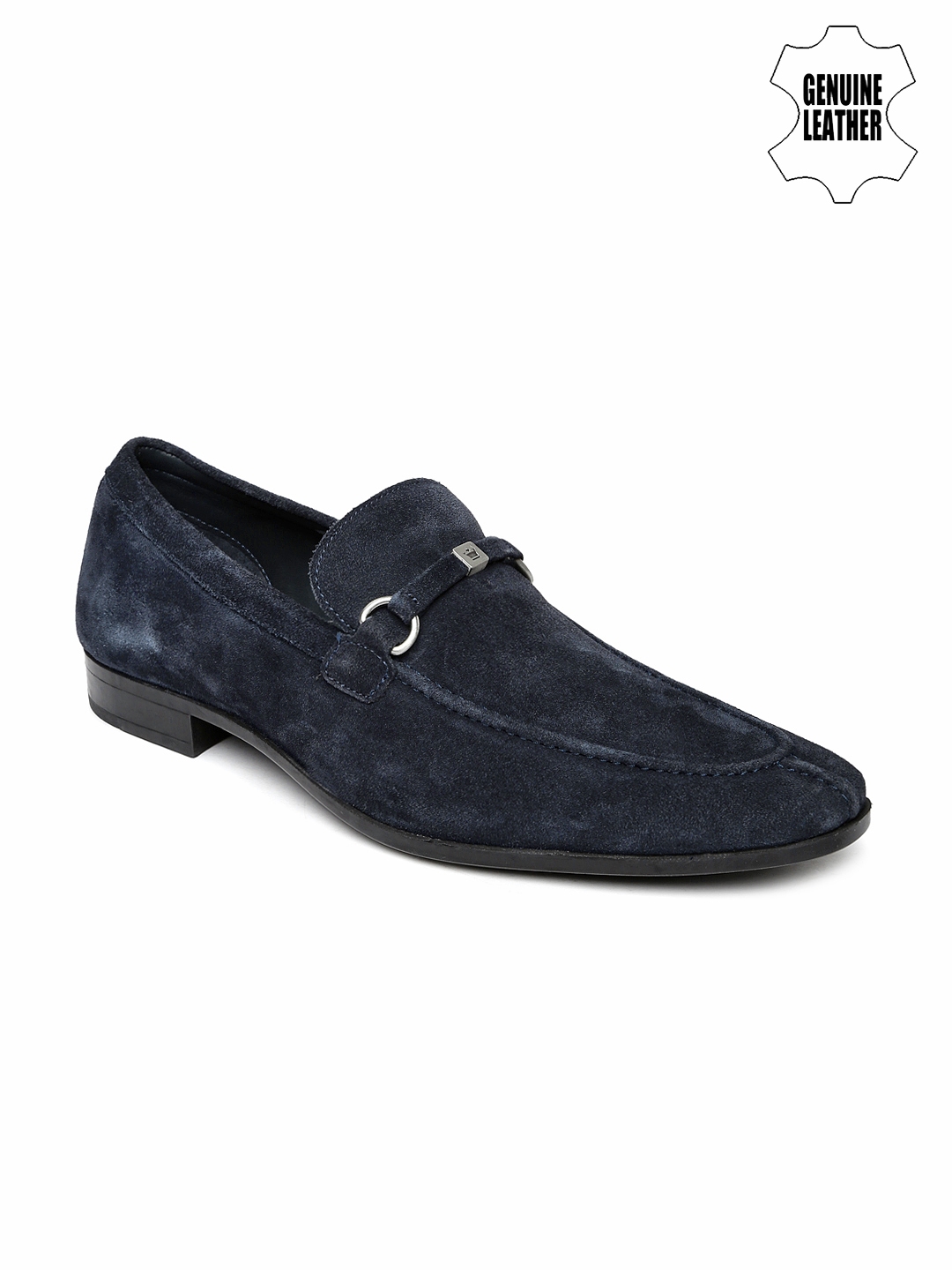 Buy Louis Philippe Men Navy Blue Pointy Toed Suede Leather Slip Ons ...