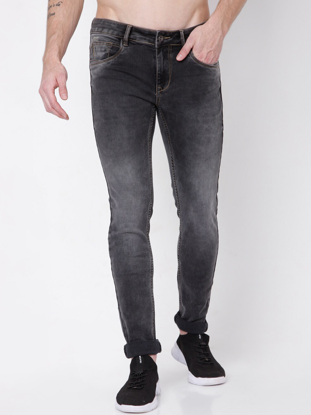 Buy Rex Straut Jeans Men Grey Slim Fit Heavy Fade Stretchable Jeans ...