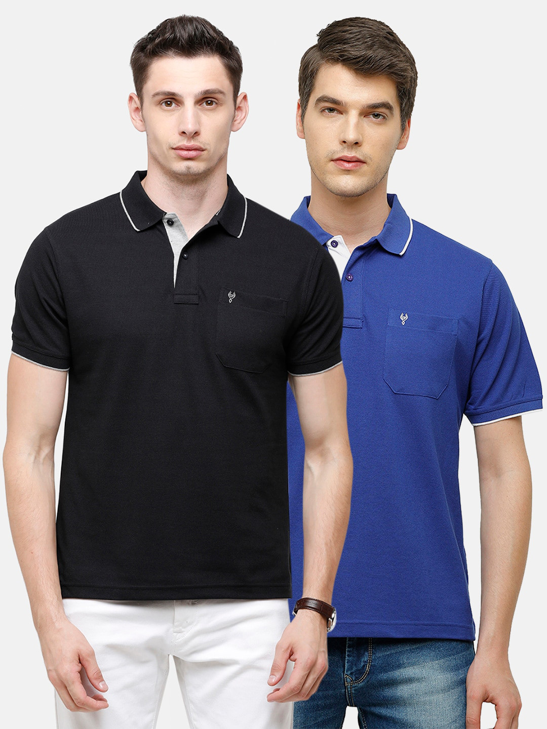 Buy Classic Polo Men Pack Of 2 Black & Blue Polo Collar T Shirt ...