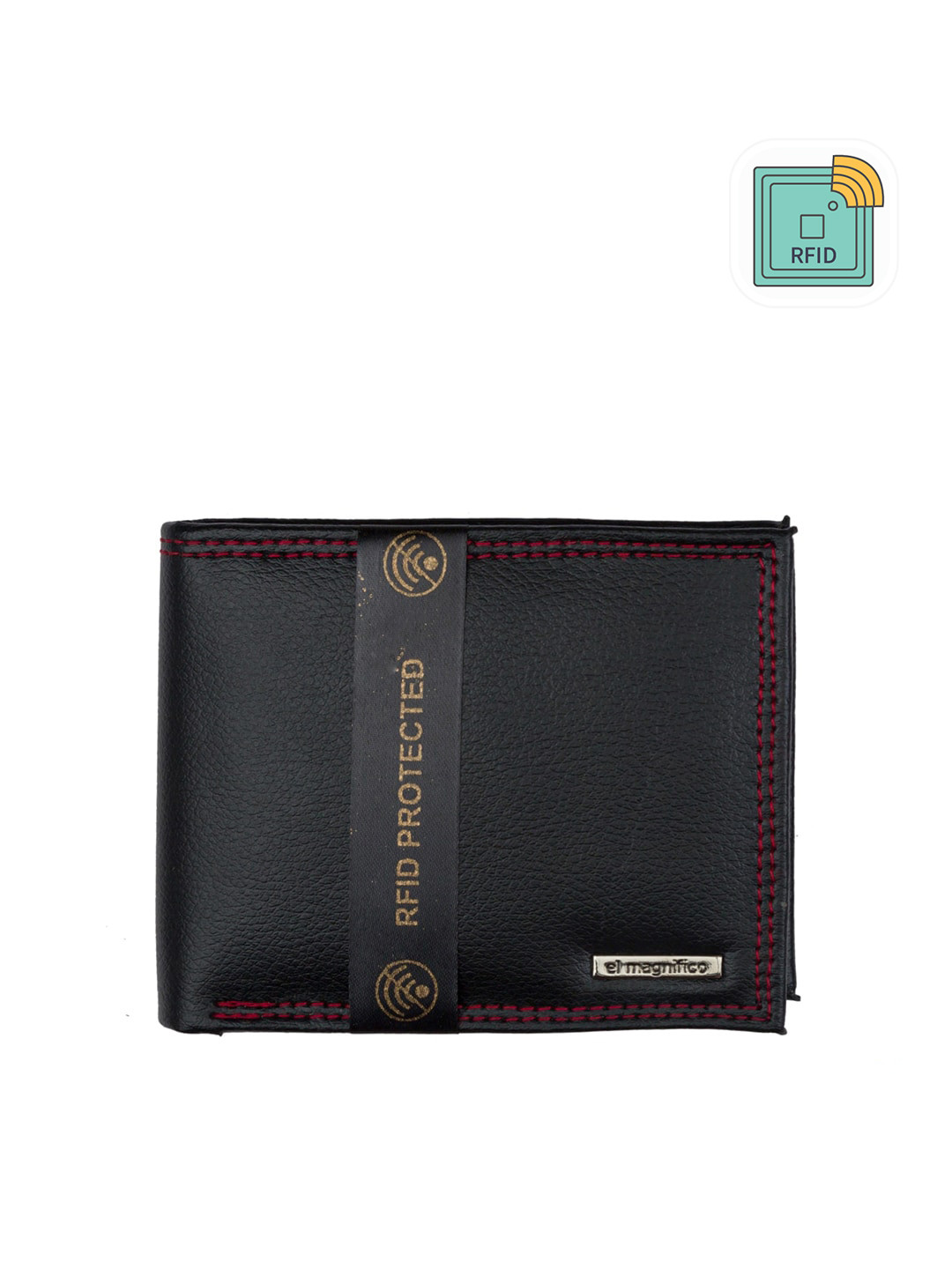 Buy EL MAGNIFICO Men Black Solid RFID Protected Leather Two Fold Wallet ...