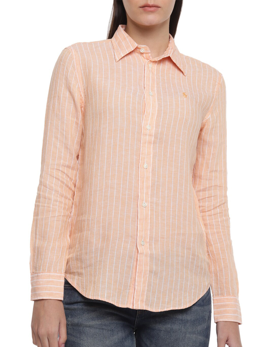 Buy Polo Ralph Lauren Women Orange Striped Casual Shirt - Shirts for ...