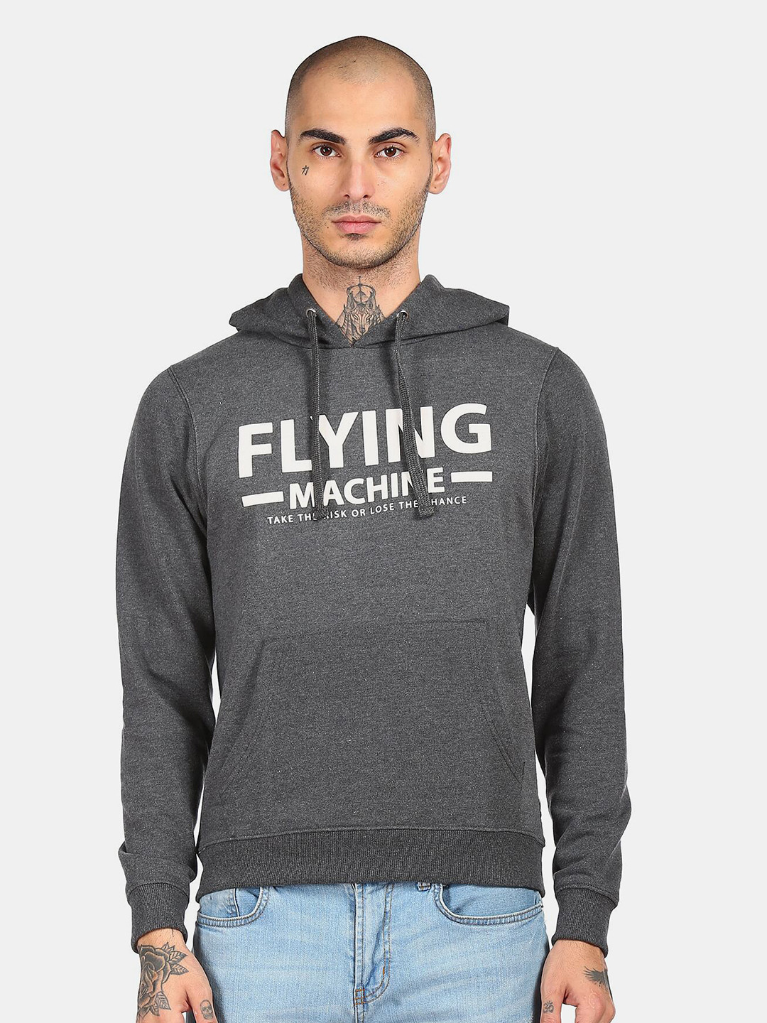 Buy Flying Machine Men Grey Printed Hooded Sweatshirt - Sweatshirts for ...