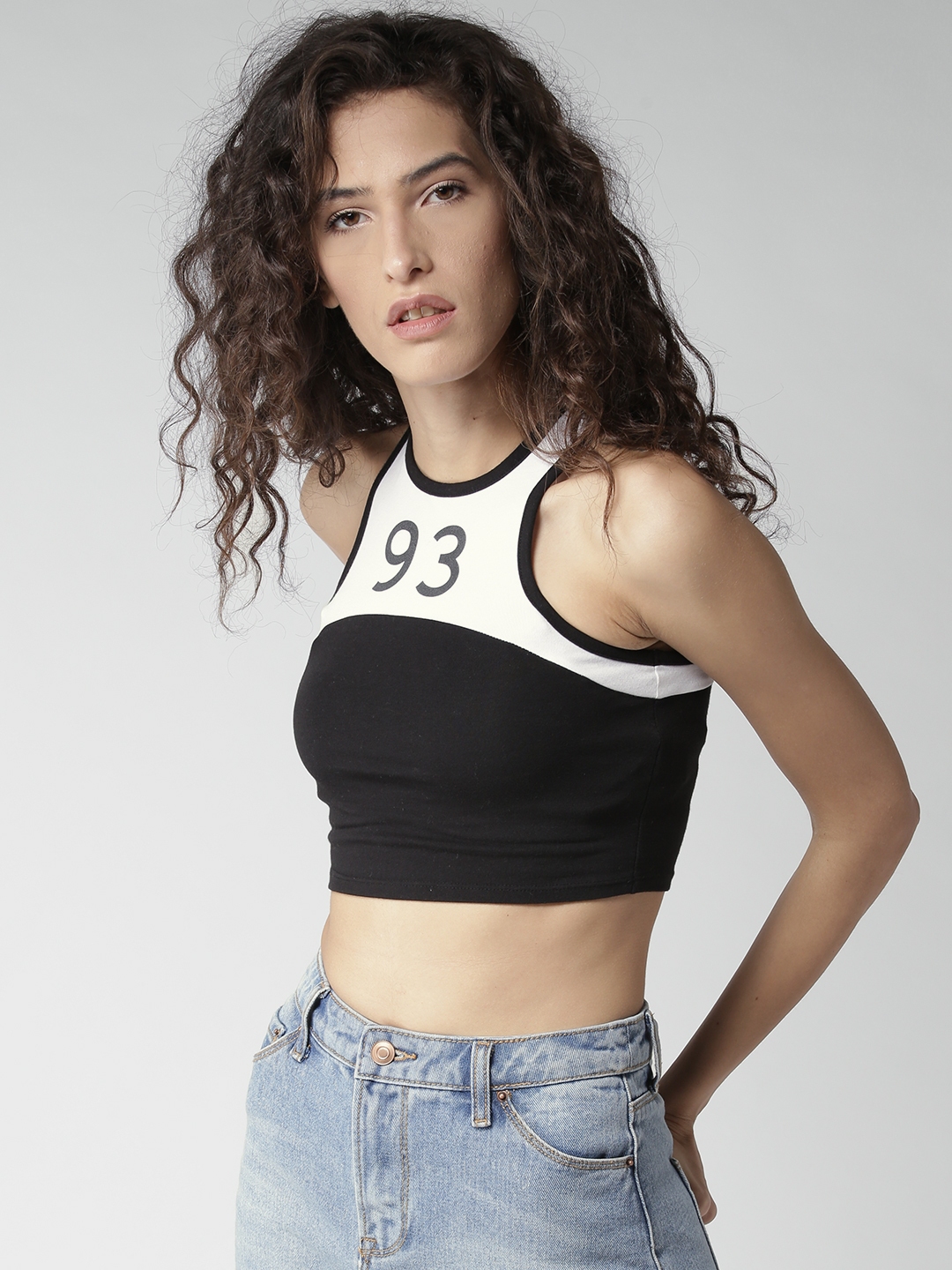 Buy Forever 21 Women Black And White Colourblocked Crop Tank Top Tops