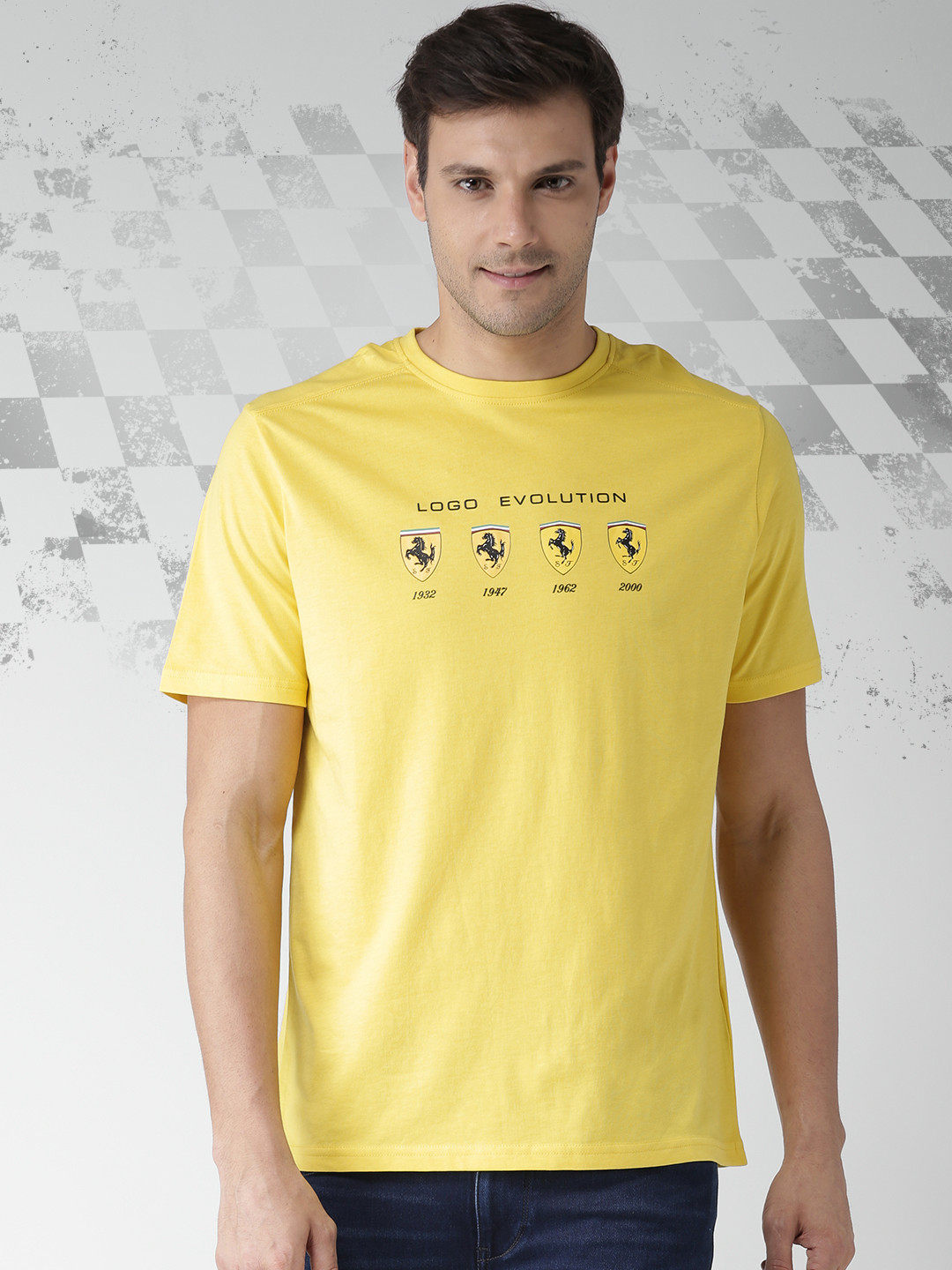 Buy Ferrari Men Yellow Logo Evolution Printed Round Neck T Shirt ...
