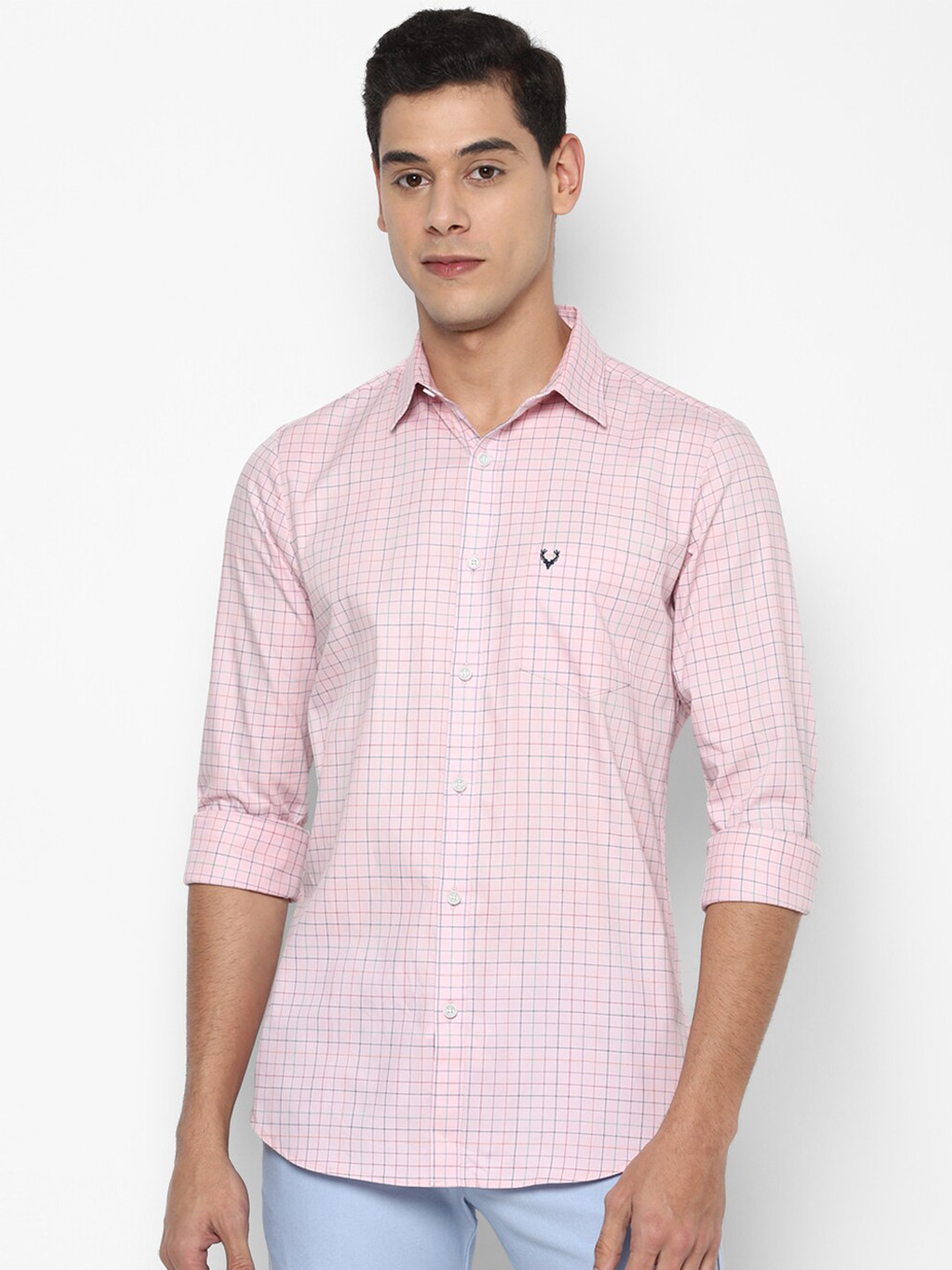 Buy Allen Solly Men Pink Slim Fit Grid Tattersall Checks Checked Casual ...