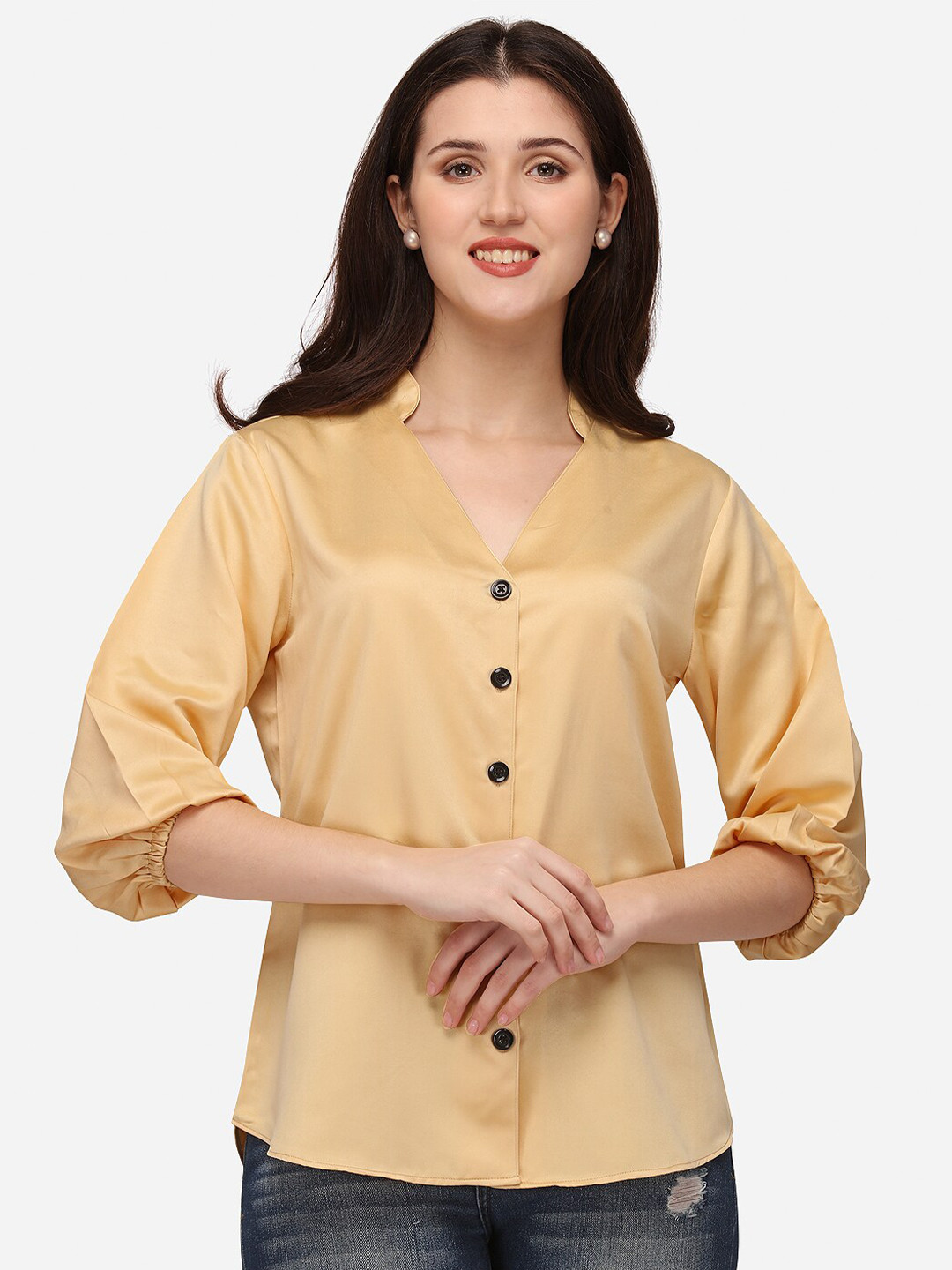 Buy Smarty Pants Women Gold Toned Semiformal Shirt - Shirts for Women ...