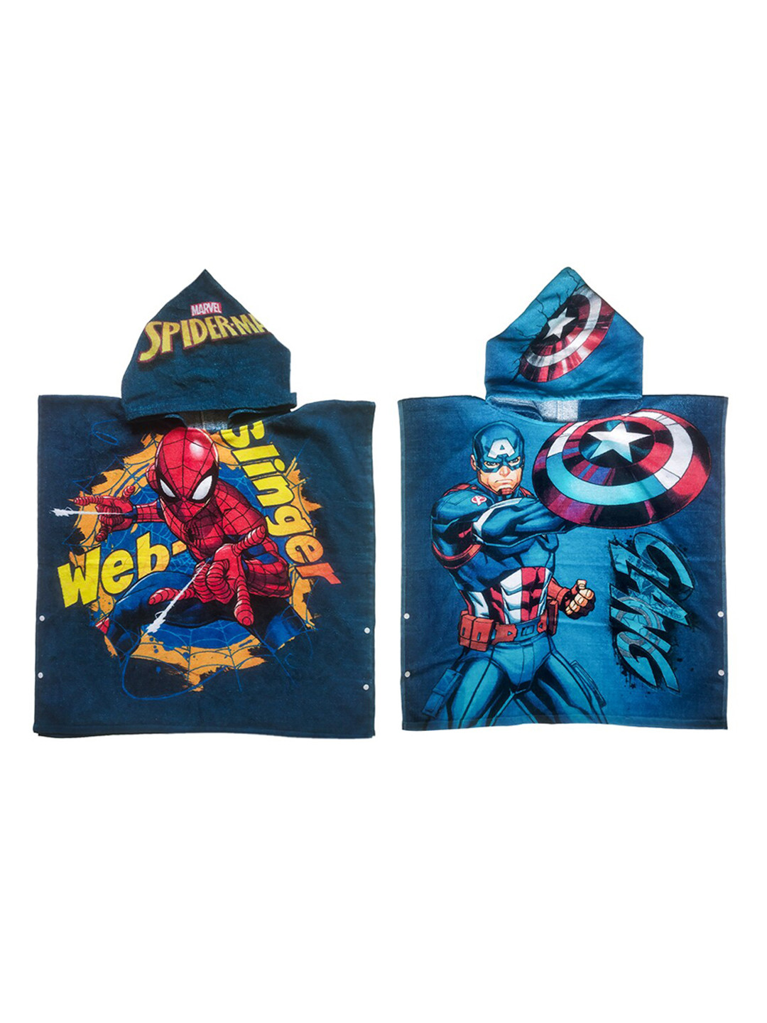 Buy Marvel Kids Set Of 2 Spiderman And Captain America Hooded Bath ...