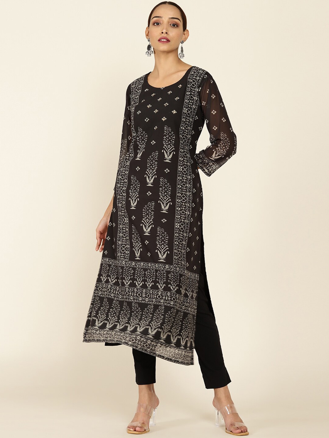 Buy Soch Women Black Ethnic Motifs Printed Flared Sleeves Georgette