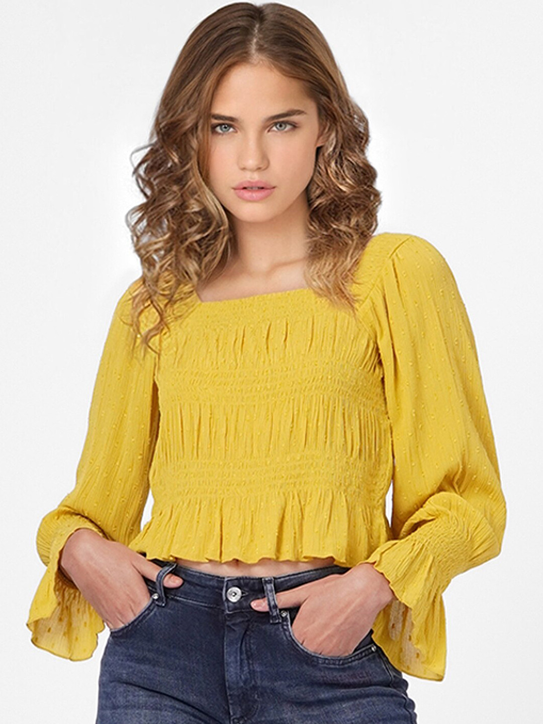 Buy ONLY Yellow High Low Crop Top - Tops for Women 16474346 | Myntra