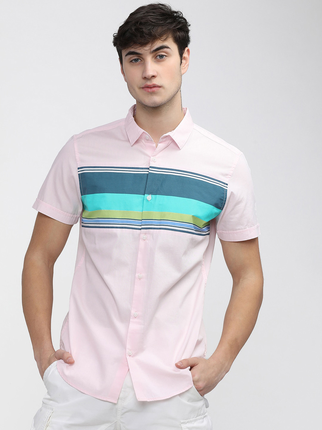 Buy HIGHLANDER Men Pink Slim Fit Striped Casual Shirt - Shirts for Men ...
