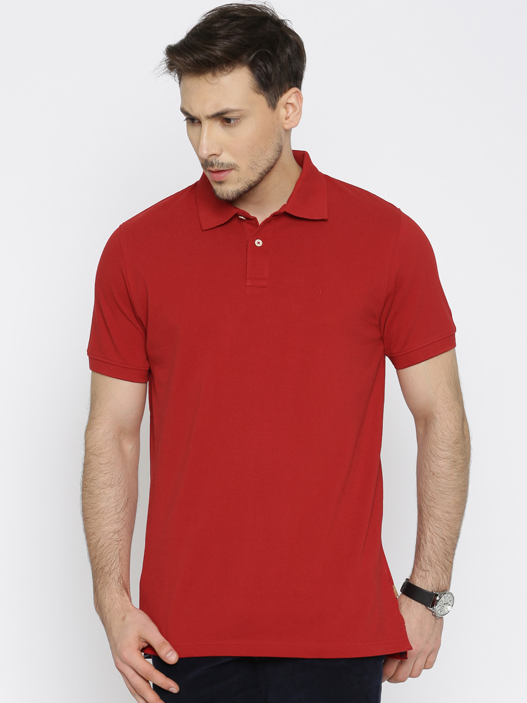 Buy Indian Terrain Men Red Solid Polo T Shirt - Tshirts for Men 1648417 ...