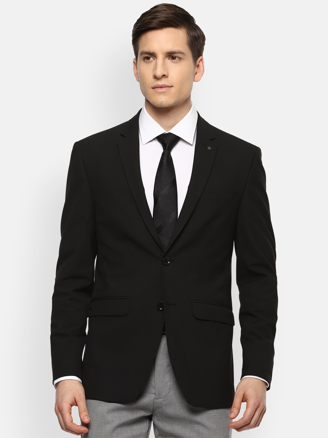 Buy Louis Philippe Men Black Solid Slim Fit Single Breasted Blazer
