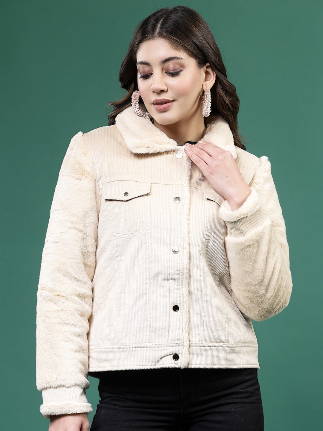 Buy Juelle Women Off White Corduroy Tailored Jacket - Jackets for Women ...