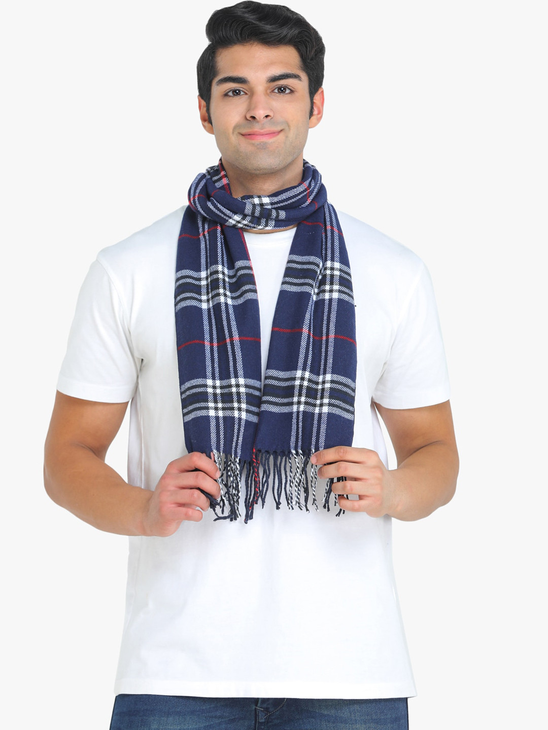 Buy ELLIS Men Blue & White Checked Muffler - Mufflers for Men 16488790 ...