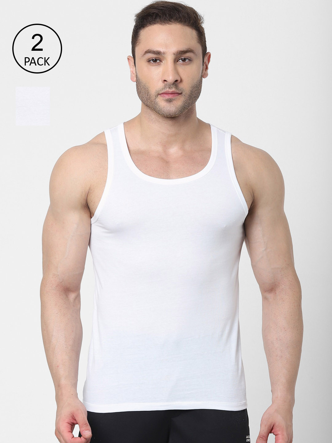 Buy Jack & Jones Men Pack Of 2 White Solid Cotton Innerwear Vests ...