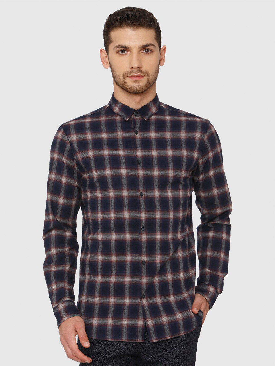 Buy SELECTED Men Navy Blue Checked Casual Shirt - Shirts for Men ...