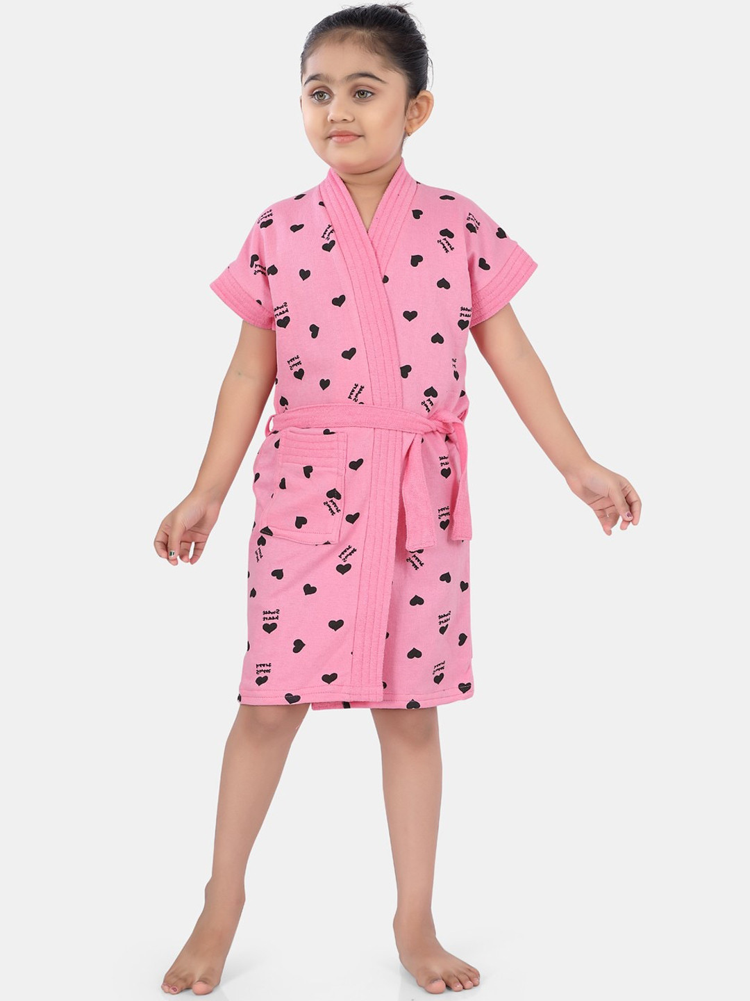 Buy POPLINS Kids Pink & Black Printed Bathrobe - Bath Robe for Unisex ...