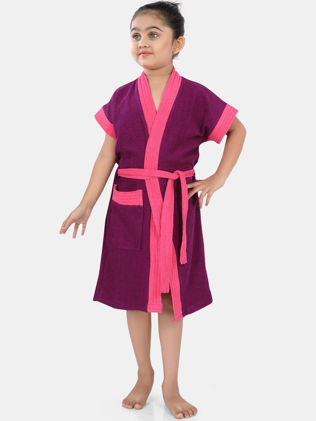 Buy POPLINS Unisex Kids Purple & Pink Solid Bath Robe - Bath Robe for ...