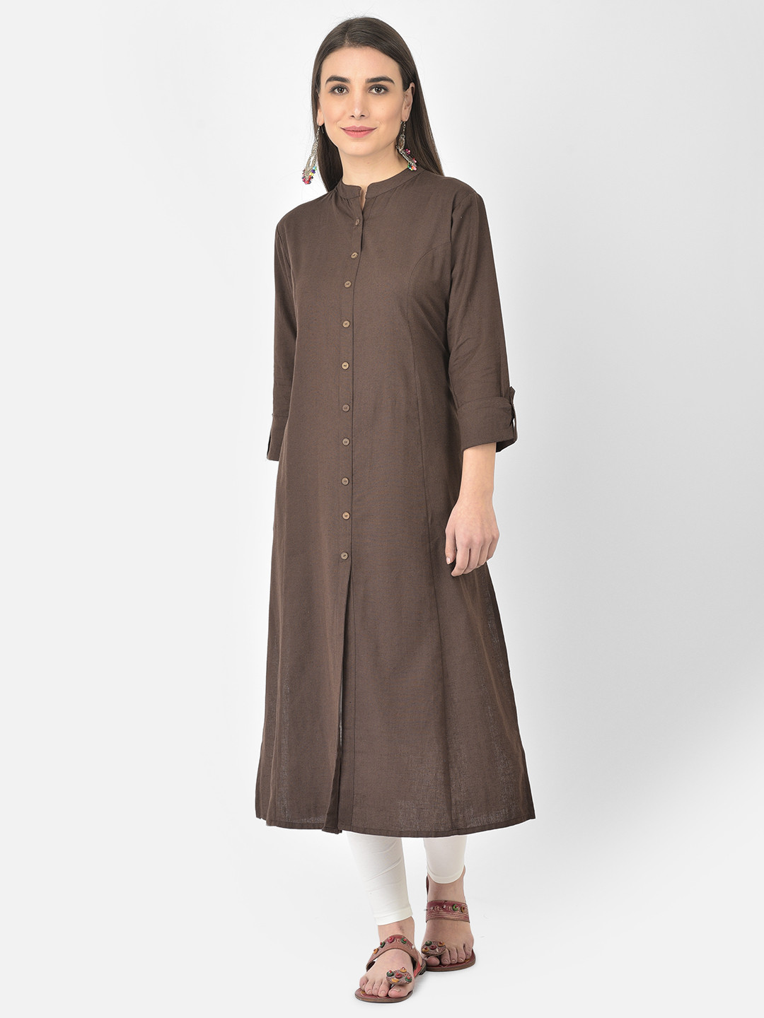 Buy Pistaa Women Brown Pure Cotton A Line Kurta - Kurtas for Women ...