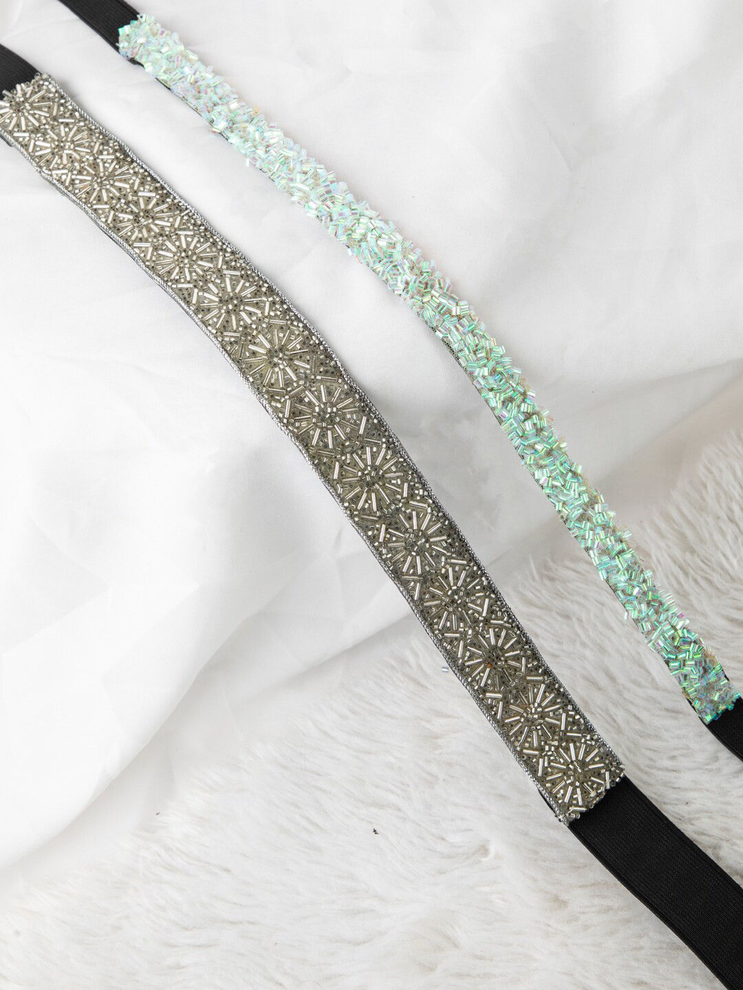 Buy DEEBACO Women Set Of 2 White & Silver Toned Sequin Embellished ...