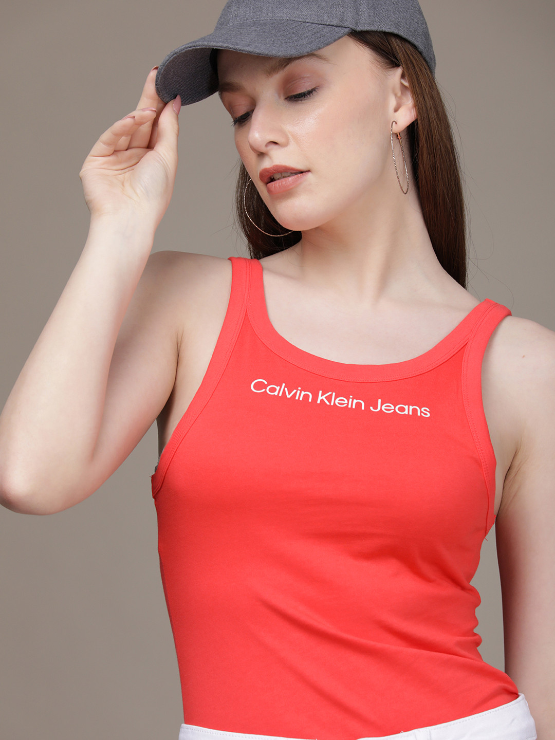 Buy Calvin Klein Jeans Red Pure Cotton Brand Logo Tank Top - Tops for ...