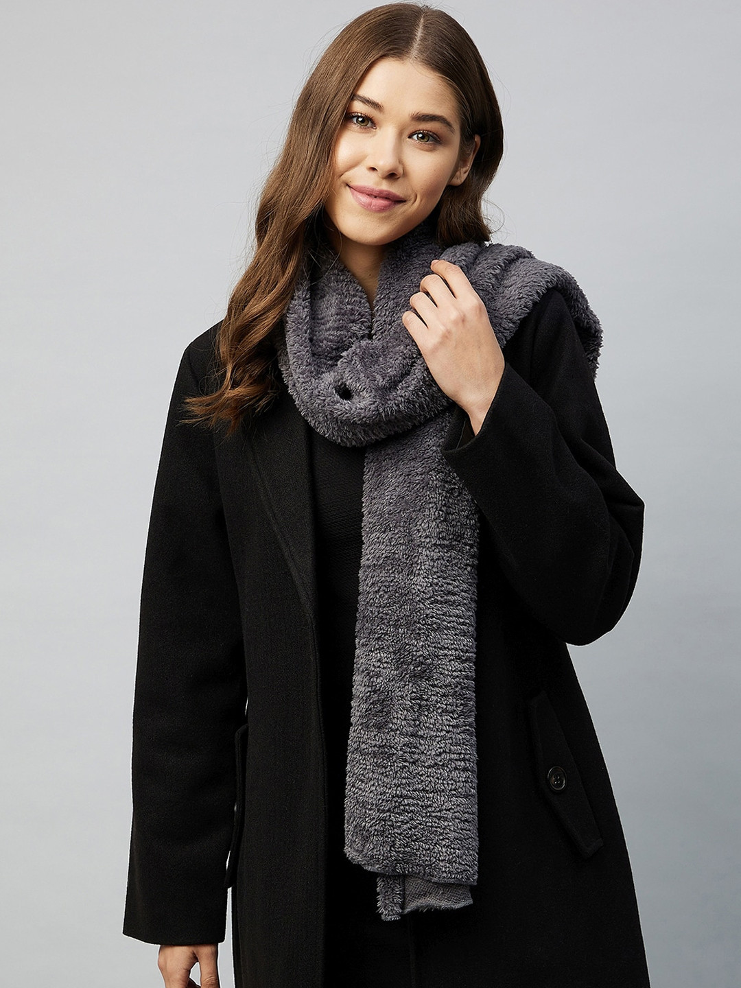 Buy Athena Women Grey Solid Fur Muffler - Mufflers for Women 16499606 ...