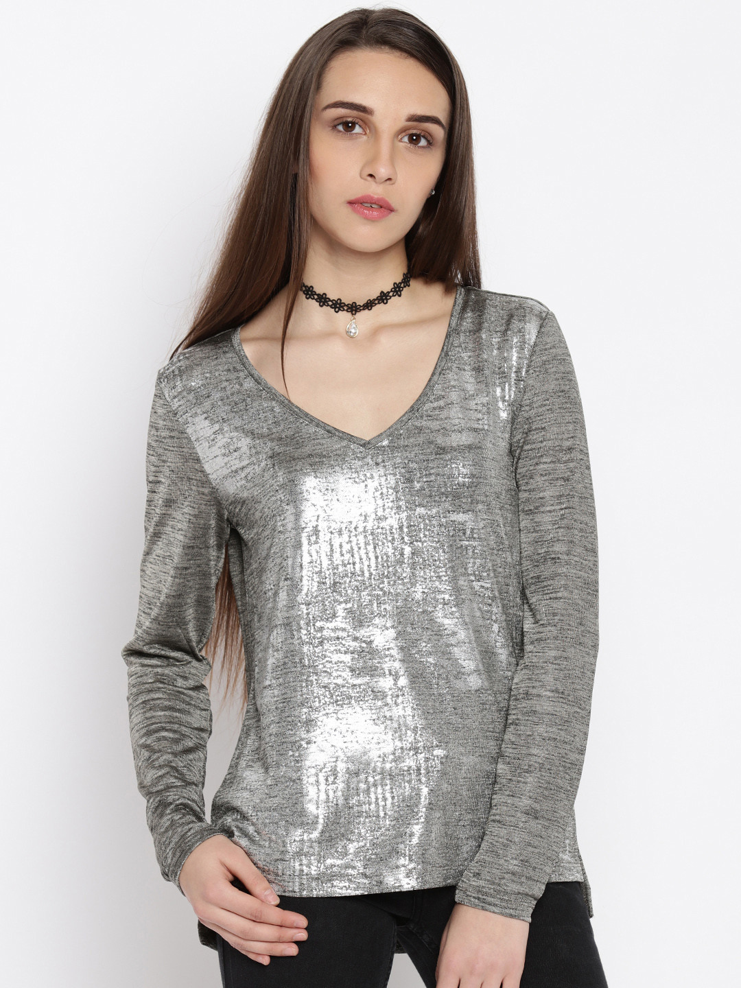 Buy ONLY Women Silver Toned Solid Regular Top - Tops for Women 1650047 ...