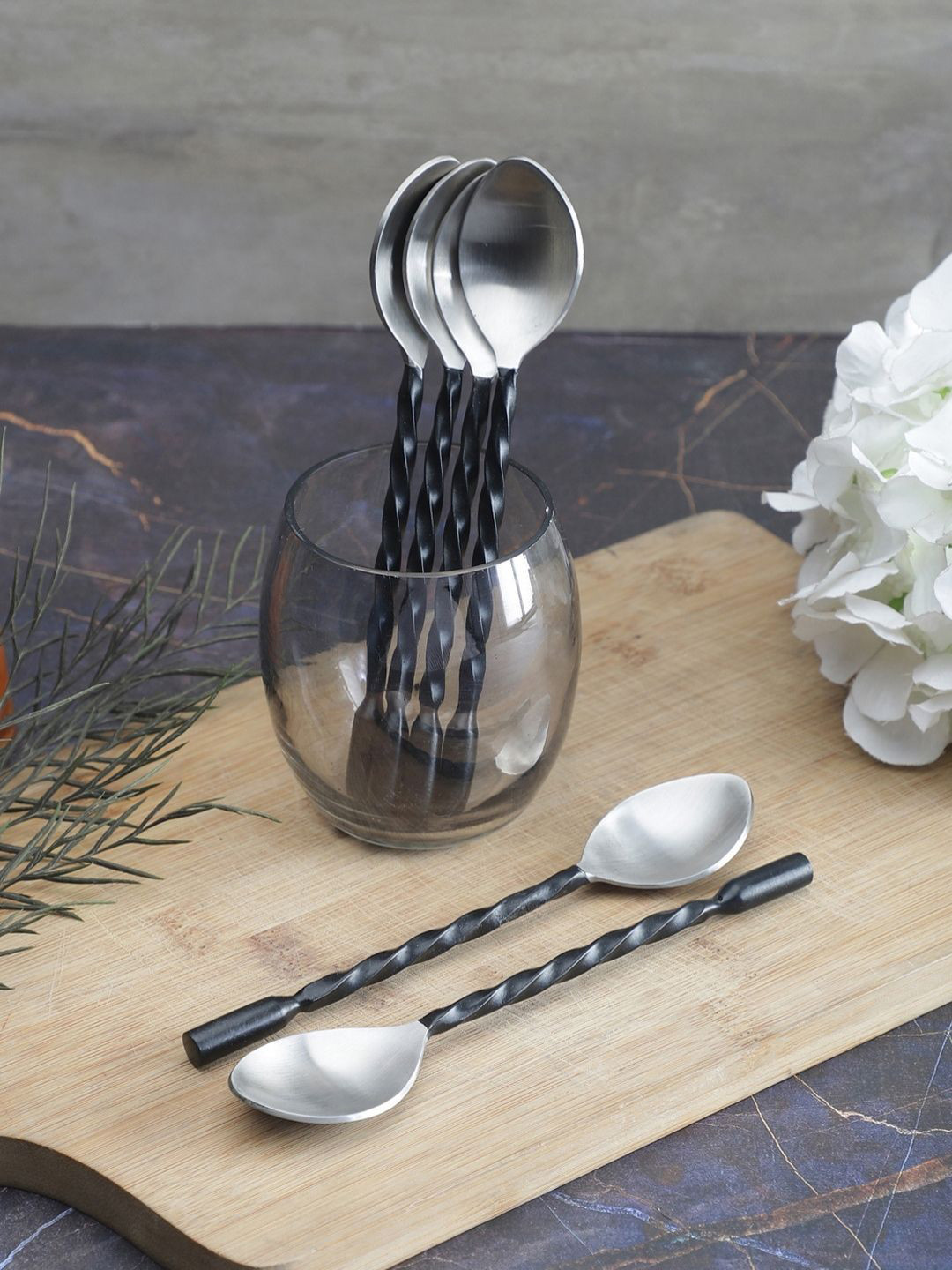 Buy VarEesha Set Of 6 Black Twisted Matt Finish Stainless Steel Tea ...