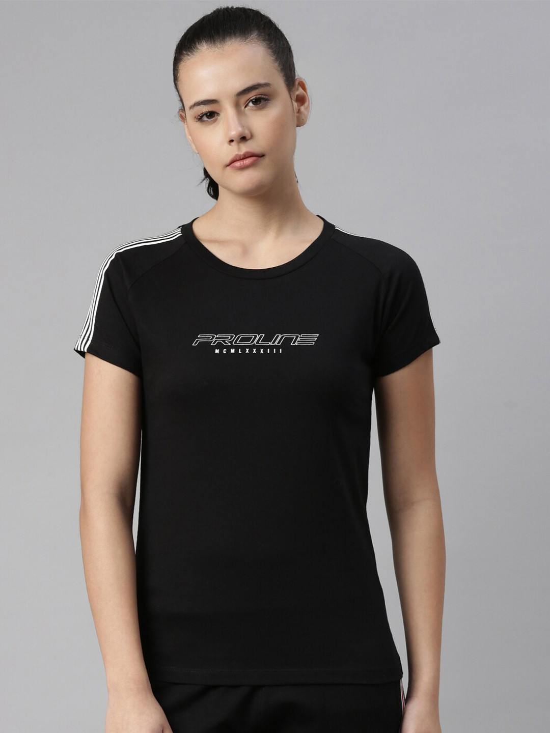 Buy Proline Women Black Brand Logo Printed Cotton T Shirt - Tshirts for ...