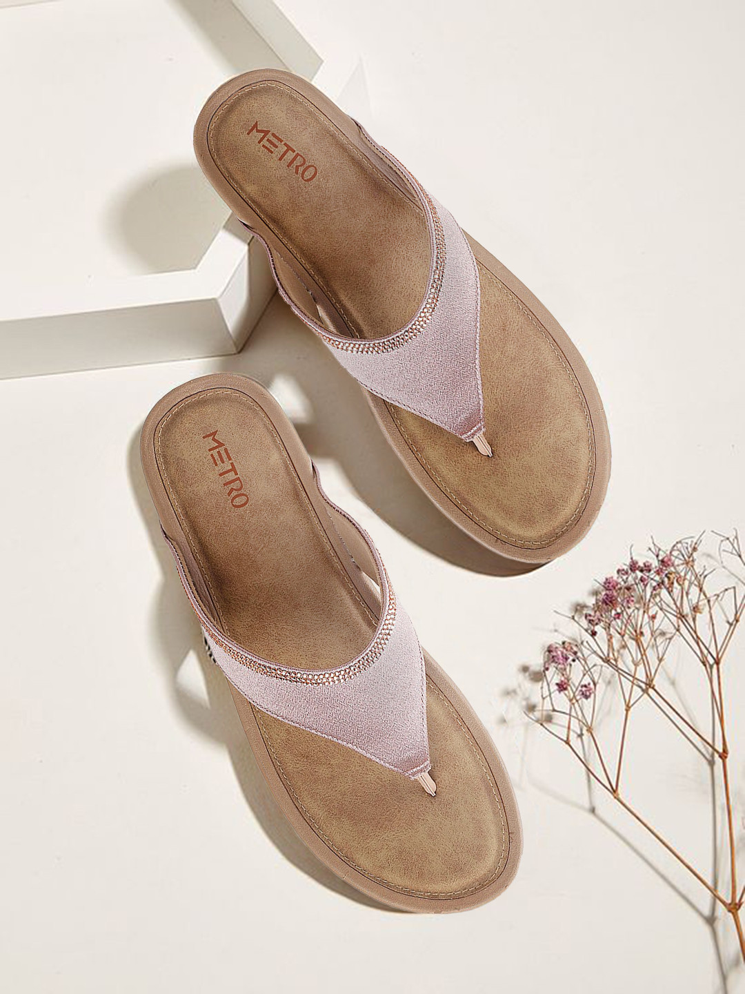 Buy Metro Women Pink & Gold Toned Embellished Comfort Heels - Heels for ...