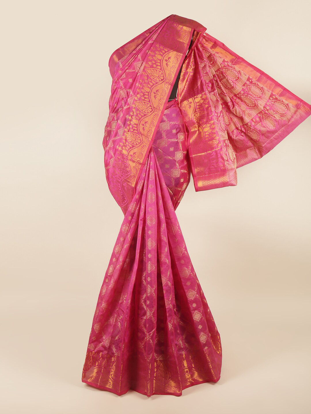 Buy Pothys Pink & Golden Ethnic Motifs Zari Saree - Sarees for Women ...