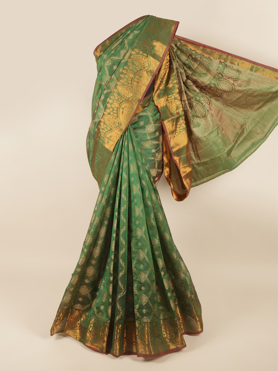 Buy Pothys Green & Gold Toned Woven Design Zari Saree - Sarees for ...