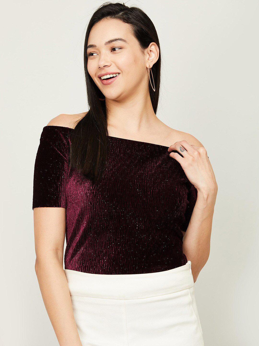 Buy CODE By Lifestyle Burgundy Off Shoulder Top - Tops for Women ...