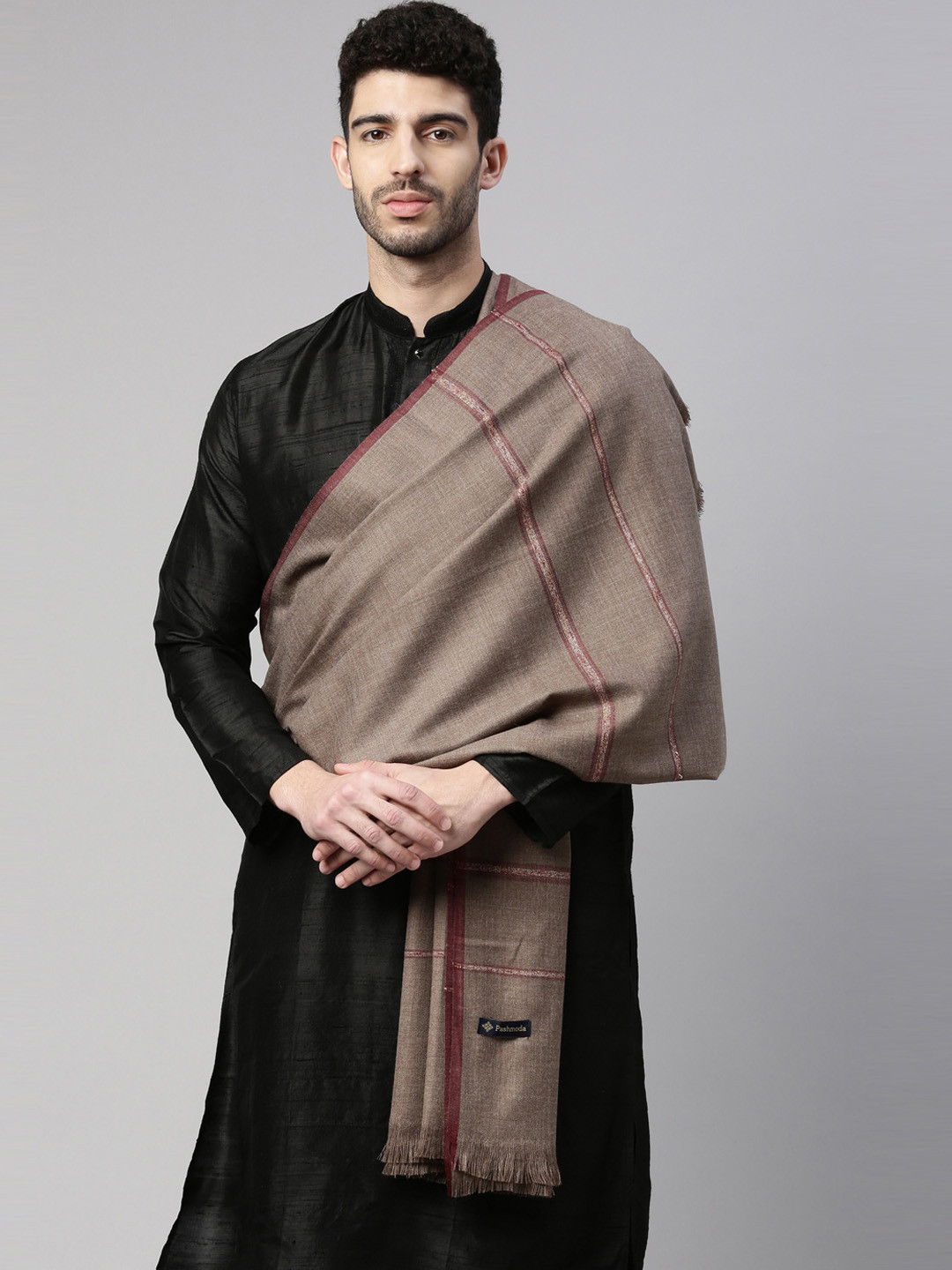 Buy Pashmoda Men Beige Woven Design Wool Shawl - Shawl for Men 16516252 ...