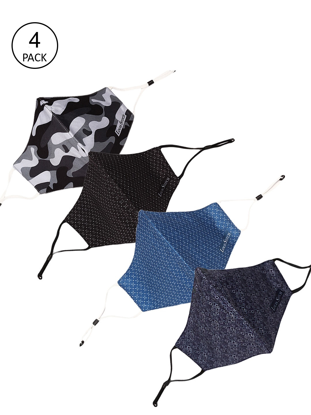 Buy LOUIS STITCH Pack Of 4 Men Printed Cloth Face Mask - Outdoor Masks ...