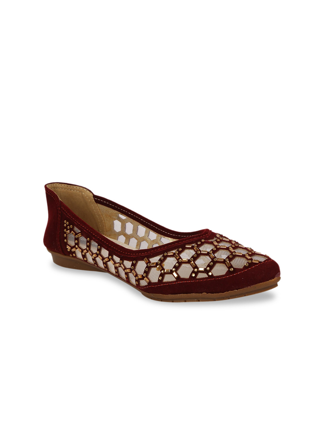 Buy WOMENS BERRY Women Maroon Colourblocked Ballerinas Flats - Flats ...